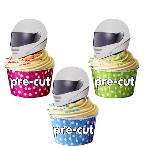 White Motorbike Motorcycle Helmet Edible Cupcake Toppers Cake ...