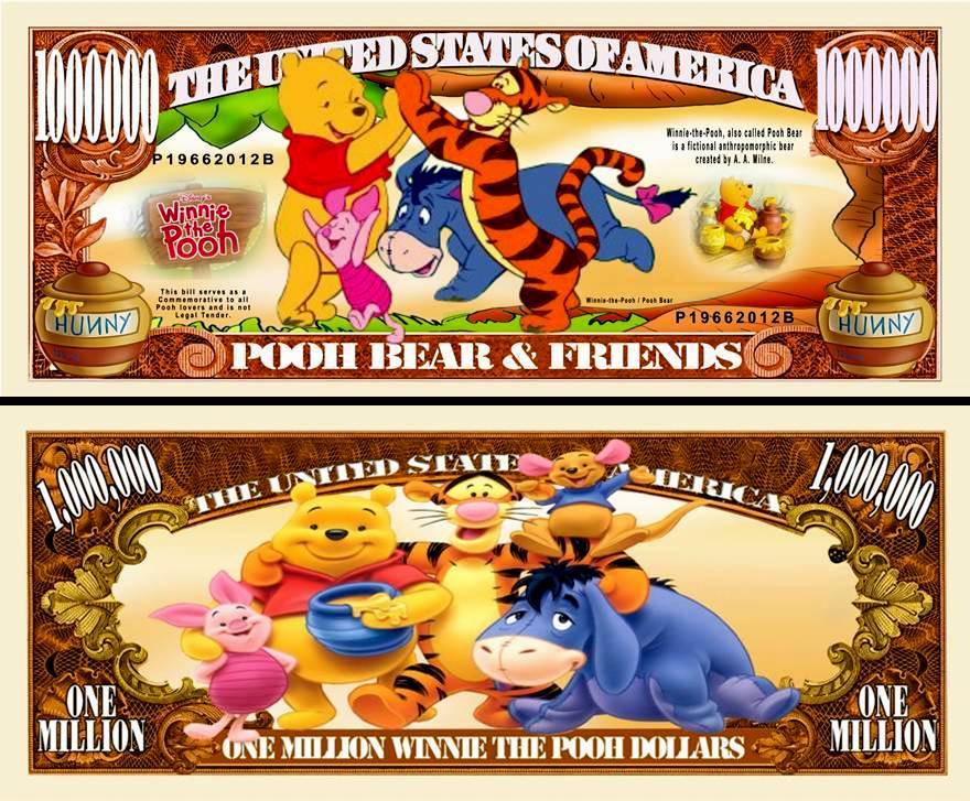 Winnie the Pooh Bear Million Dollar Bill Funny Money Novelty Note ...