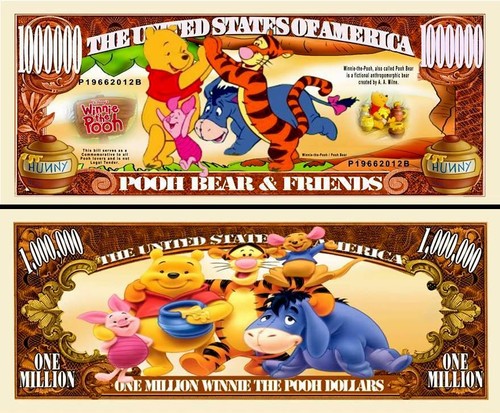 Winnie the Pooh Bear Million Dollar Bill Funny Money Novelty Note ...