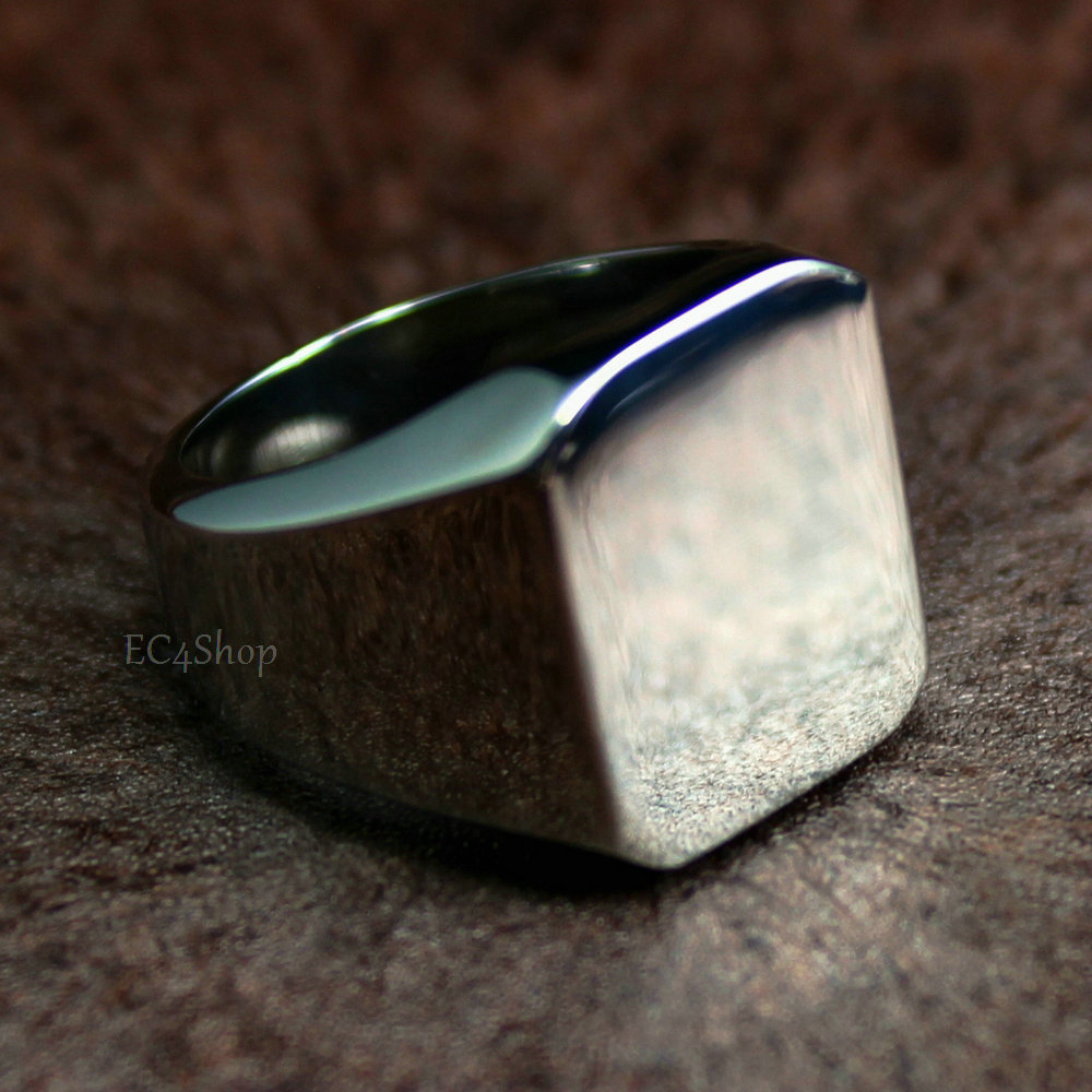 Men's Women's Highly Polished Signet Ring Solid 316L Stainless Steel ...