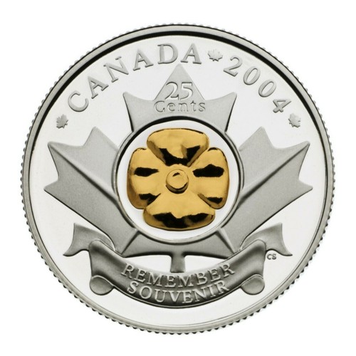 🇨🇦 Rare Canada quarter Silver Remembrance POPPY 25 cents Gold Plated ...