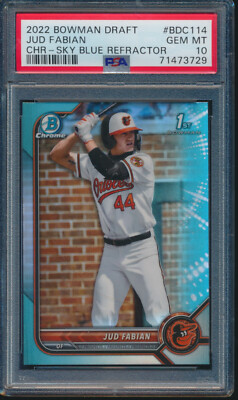 PSA 10 JUD FABIAN 1st 2022 Bowman Chrome Draft SKY BLUE REFRACTOR RC ...