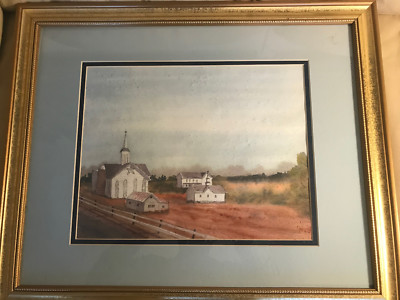 Emily Keeble "Church And Farmhouse Scene " Watercolor Painting -Signed ...