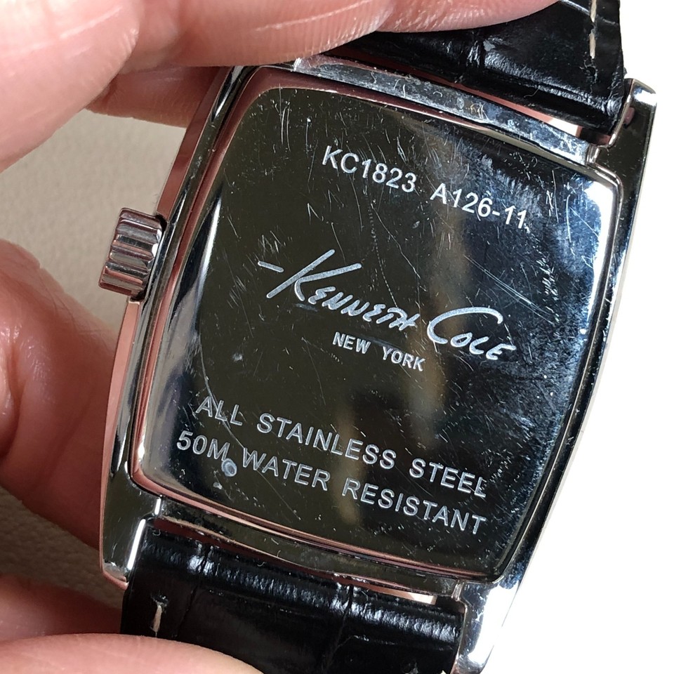 Kenneth Cole Men KC1823 Dress Date Black Leather Quartz Analog 37mm ...