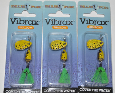 3 lures spinners blue fox vibrax shallow 1/8oz bass trout lure black ...