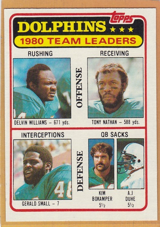 1981 TOPPS FOOTBALL DOLPHINS TEAM LEADERS #197 TONY NATHAN UNMARKED NM ...