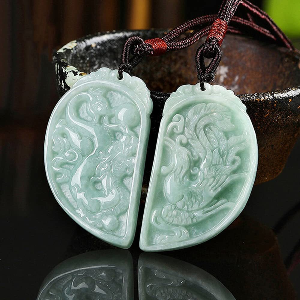 A Pair Jade Necklace Pendant Phoenix Dragon Jewelry Lucky Creativity ...