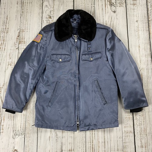 VTG USA BLAUER POLICE WINTER NAVY ZIP LINER THERMAL JACKET FUR COLLAR ...