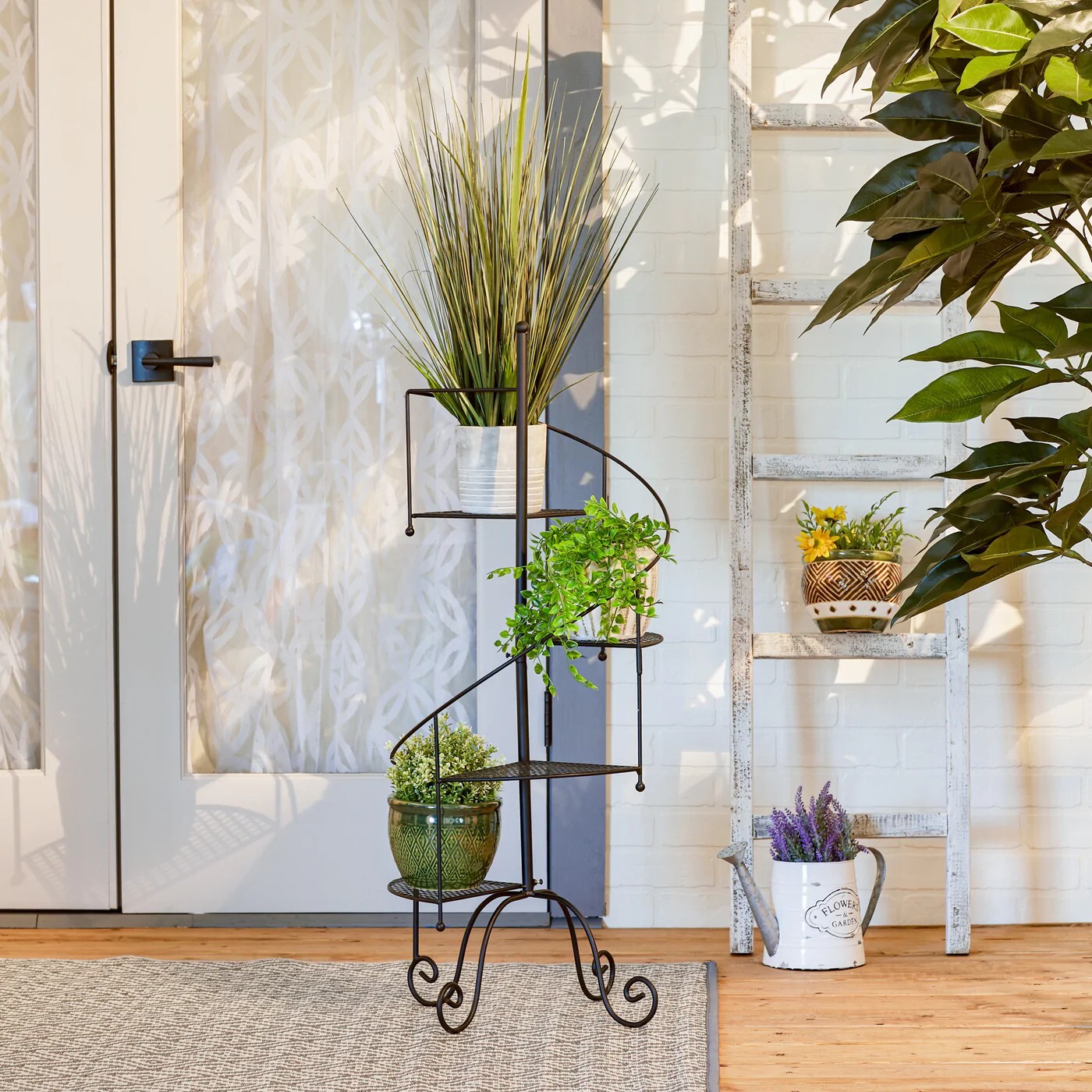 Black Iron Spiral Staircase Plant Stand Garden Home Decor for sale ...