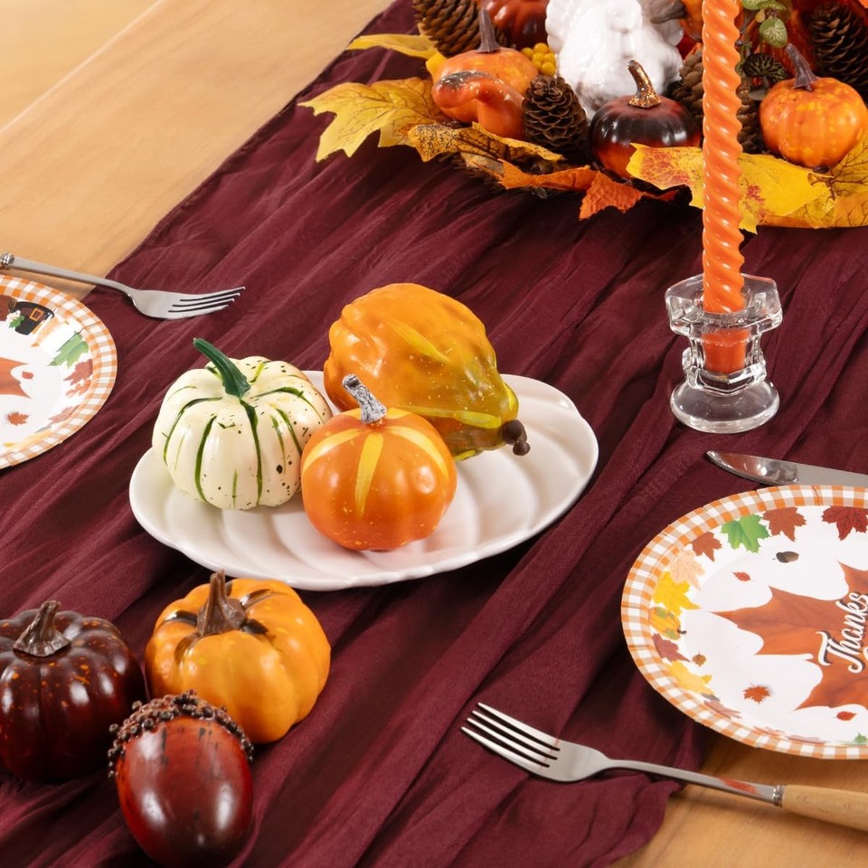 Burgundy Red Cheesecloth Table Runner 4 Pack Fall Table Runners Boho ...