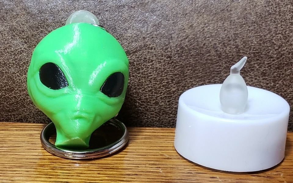 Green Sci Fi Space Alien Head 3D Keychain Transparent Holder on Top ...