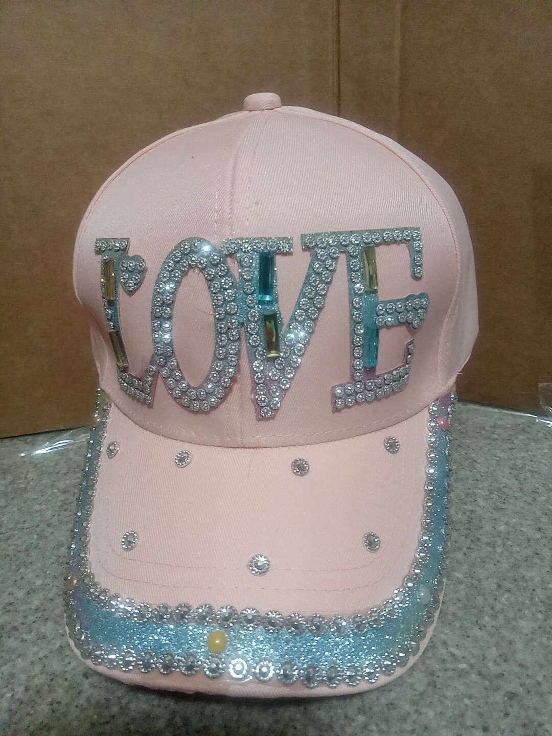 LOVE Rhinestone Bling Jeweled Baseball Cap PINK Denim | eBay