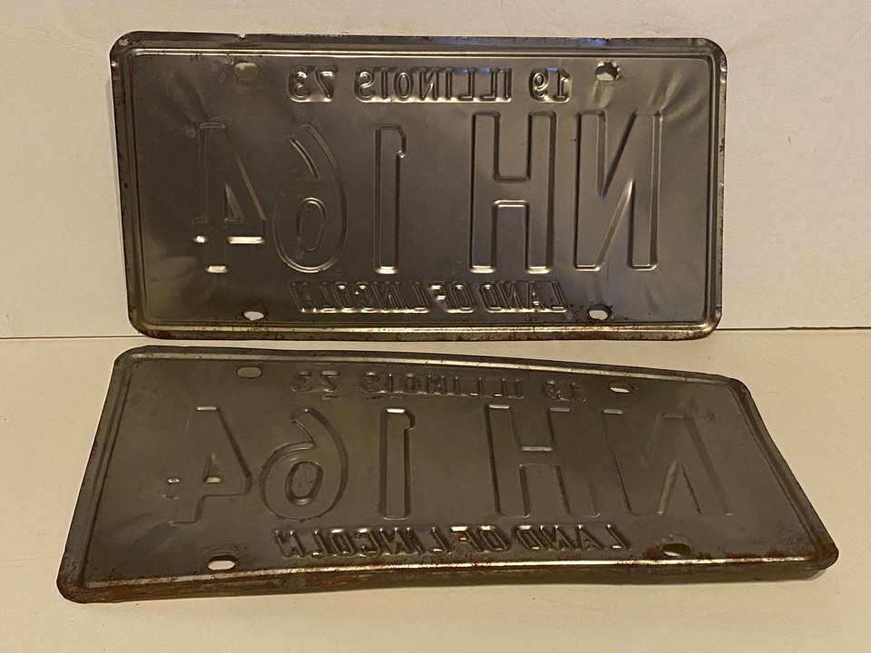 1973 Illinois License Plate Pair #NH 164 Passenger Tag YOM Ford Chevy ...