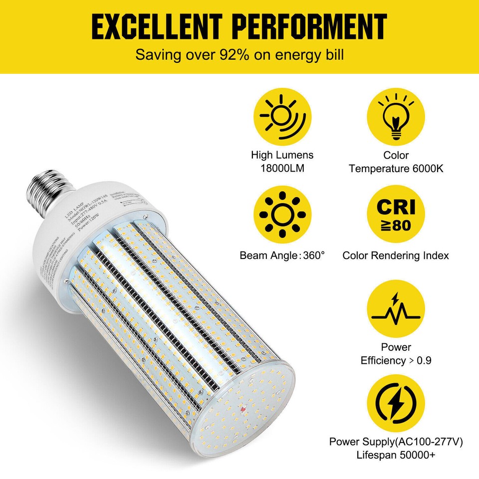 2-Pack 120W (600W Equivalent), Daylight E39 Mogul Base LED Corn Light ...
