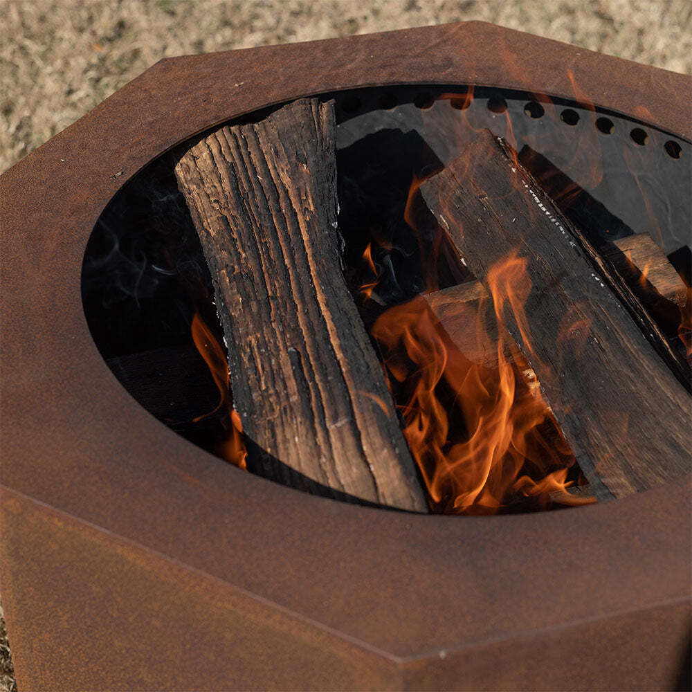 Ash & Ember 19.5" Corten Steel Dual Flame Smokeless Fire Pit with Lid ...