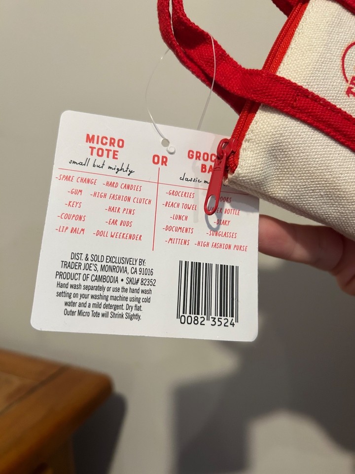 2025 TRADER JOE'S (RED) Micro Zip Canvas Tote With Grocery Bag Inside ...