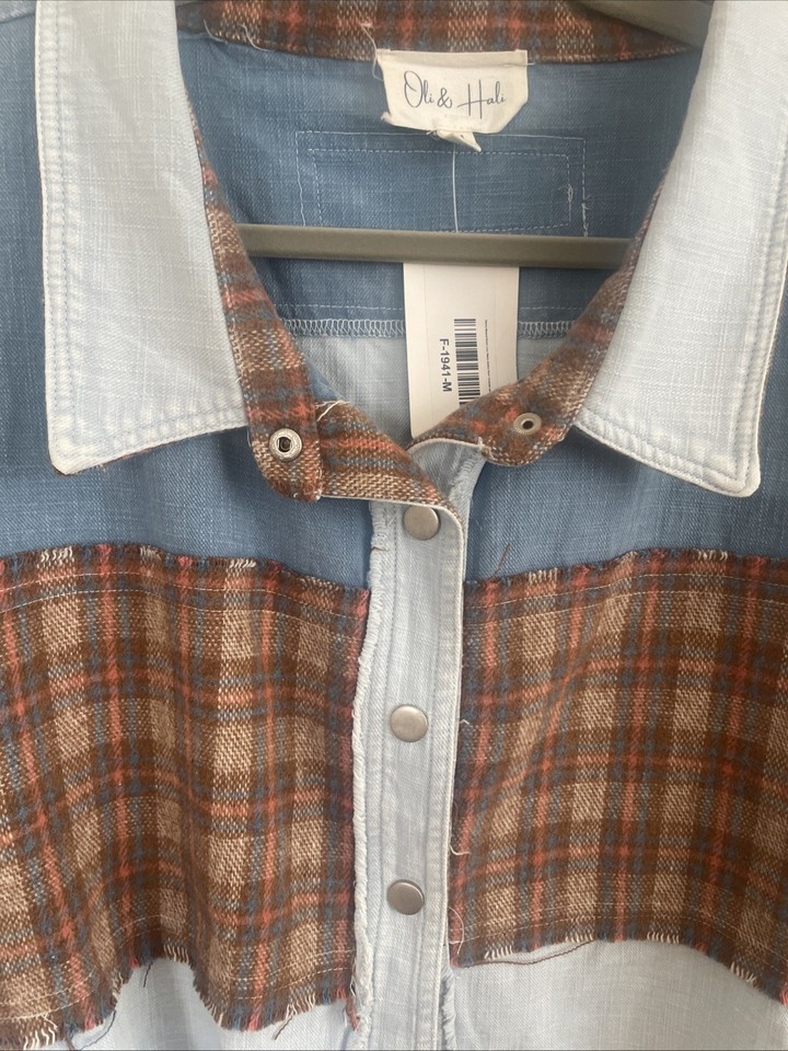 Oli & Hali Medium Denim And Brown Plaid Top | eBay