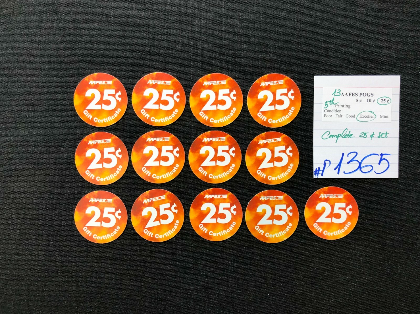 AAFES POGS, 5th Printing,13 POGS, 25c COMPLETE set, #P1365 or #P1366 ...