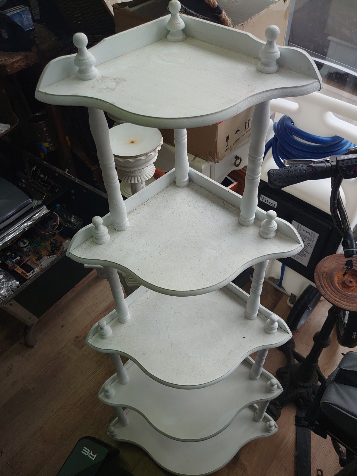 Antique style Shabby Chic painted 5 tier serpentine waterfall wotnot ...