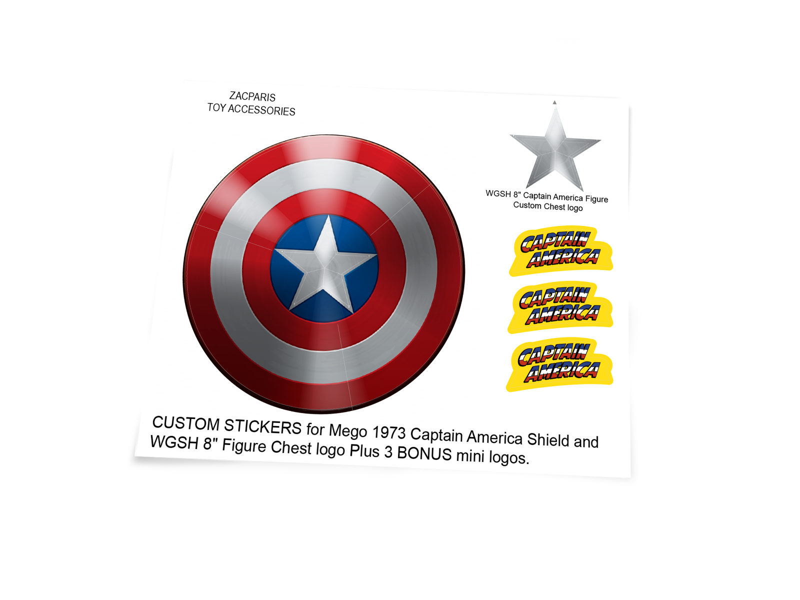 CUSTOM STICKERS for 1973 MEGO Captain America Shield Star Sticker ...