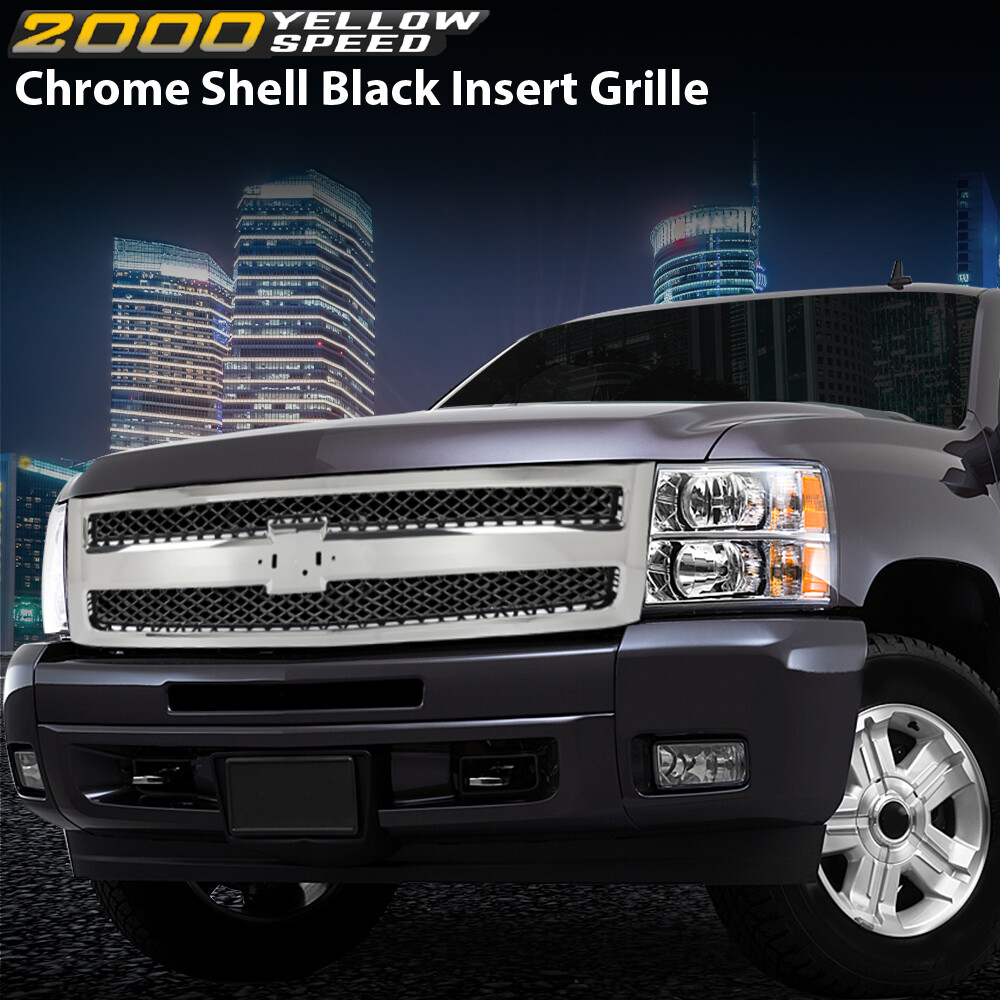 Grille Chrome Shell w/ Black Insert Fit For Chevrolet Silverado 1500 ...