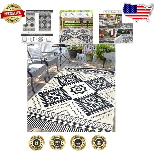 Elegant Black & Beige 5x8ft Waterproof Outdoor Carpet - Lightweight ...