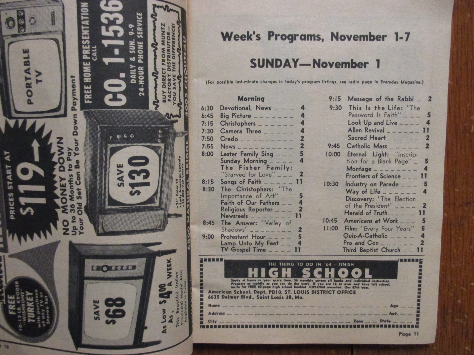 Nov 1, 1964 St. Louis Post TV Magaz(SHIRLEY JONES/CLIF ST. JAMES/CORKY ...