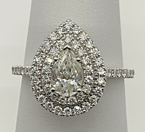 10K White Gold 1.39cttw Pear Shaped GIA Diamond w/Double Halo ...