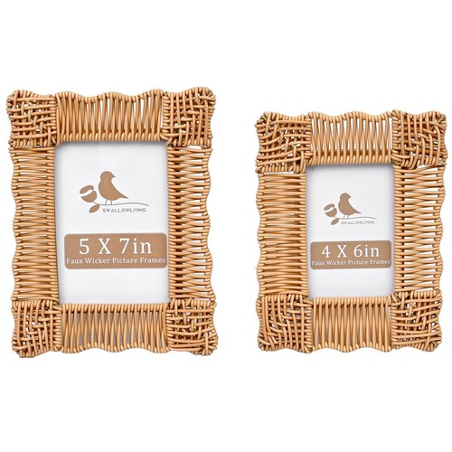 Rattan Picture Frame 5x7 & 4x6, Boho & Farmhouse Style Rattan Photo ...