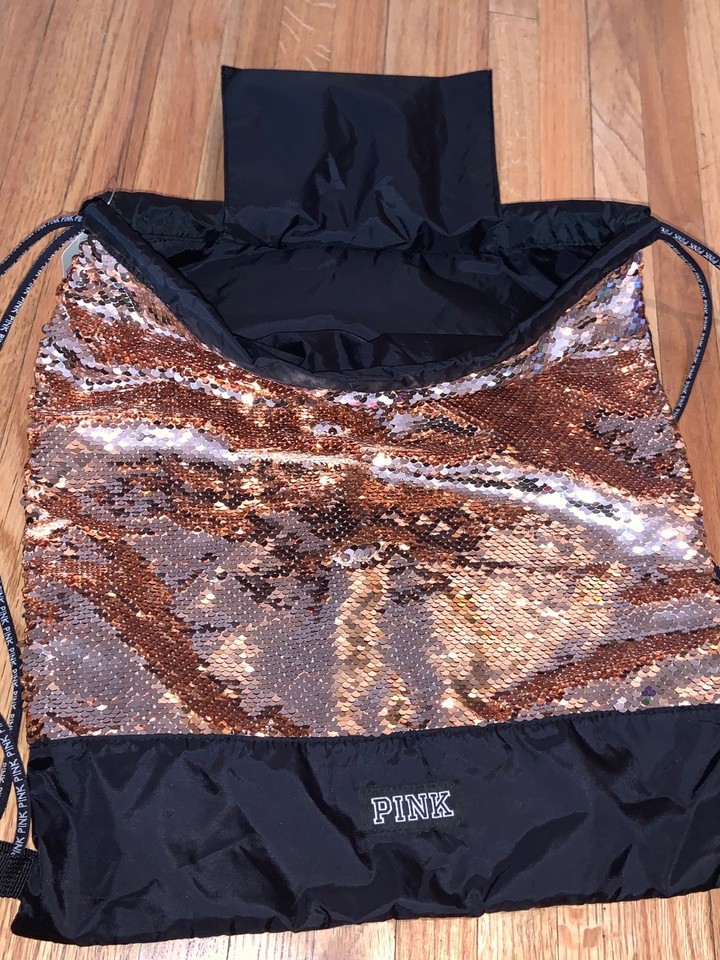 Victoria's Secret Backpack Bling PINK Drawstring Style Rose Gold ...