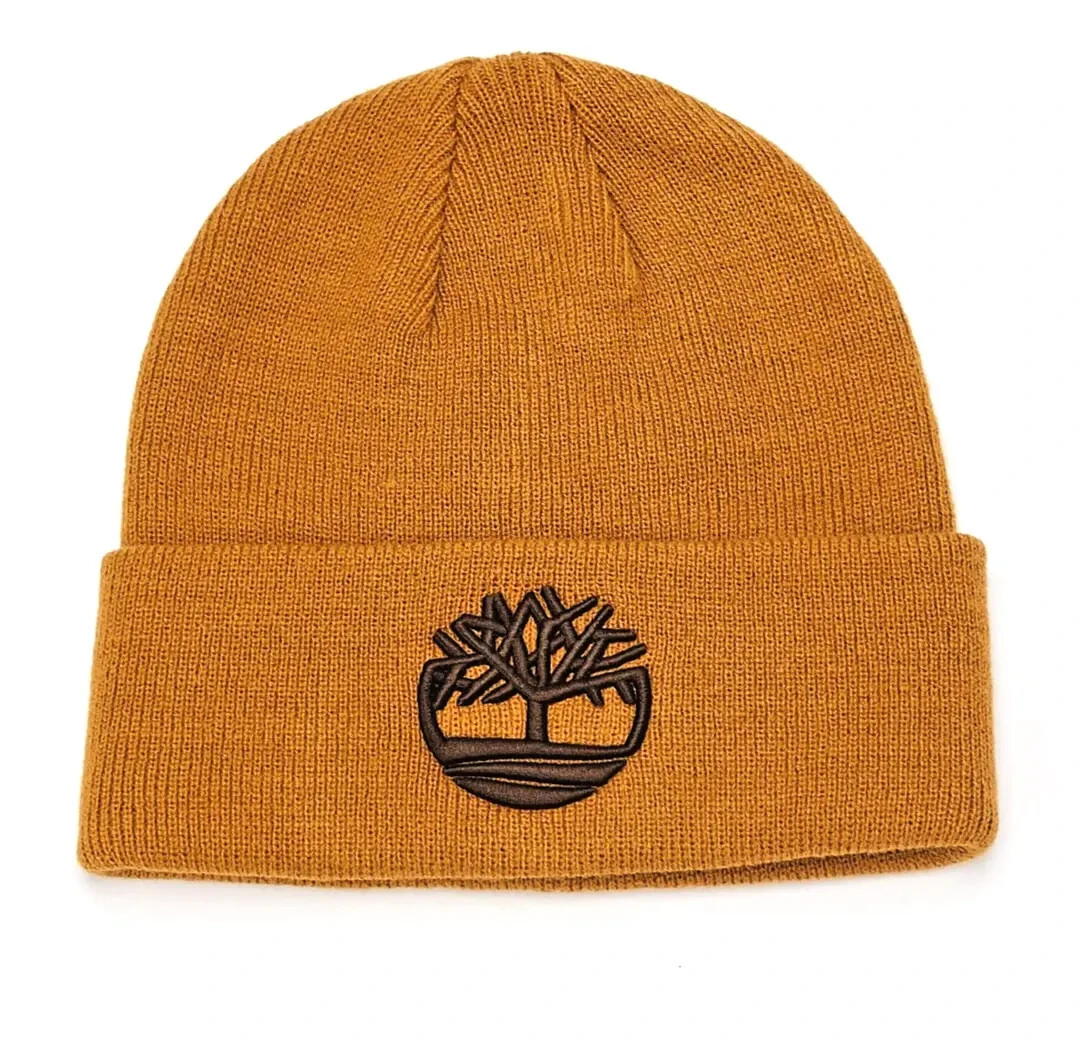Timberland Embroidered Logo Tree Cuffed Beanie Hat Wheat/Black Unisex ...