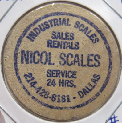 Vintage Nicol Scales Dallas, TX Wooden Nickel - #1 Token Texas | eBay