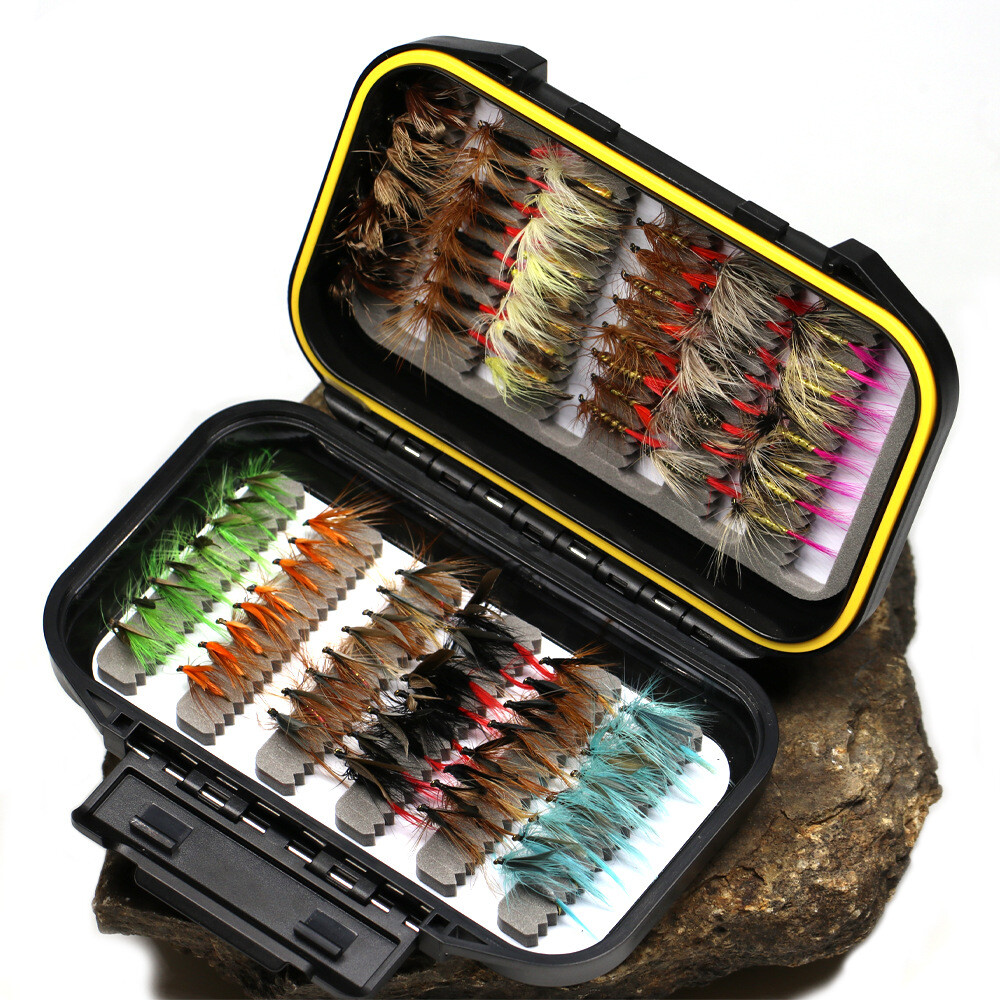 Dry/ Wet Fly Fishing Flies Box Kit Assortment Trout Bass Nymphs ...