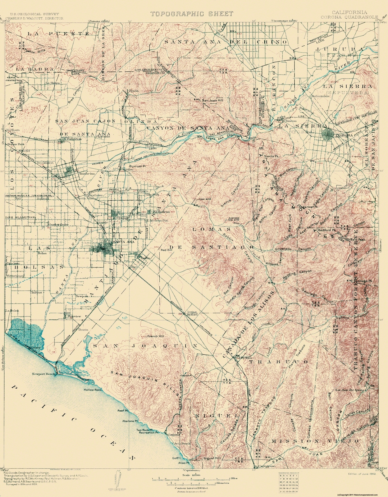Topographical Map - Corona California Quad - USGS 1902 - 23 x 29.46 | eBay