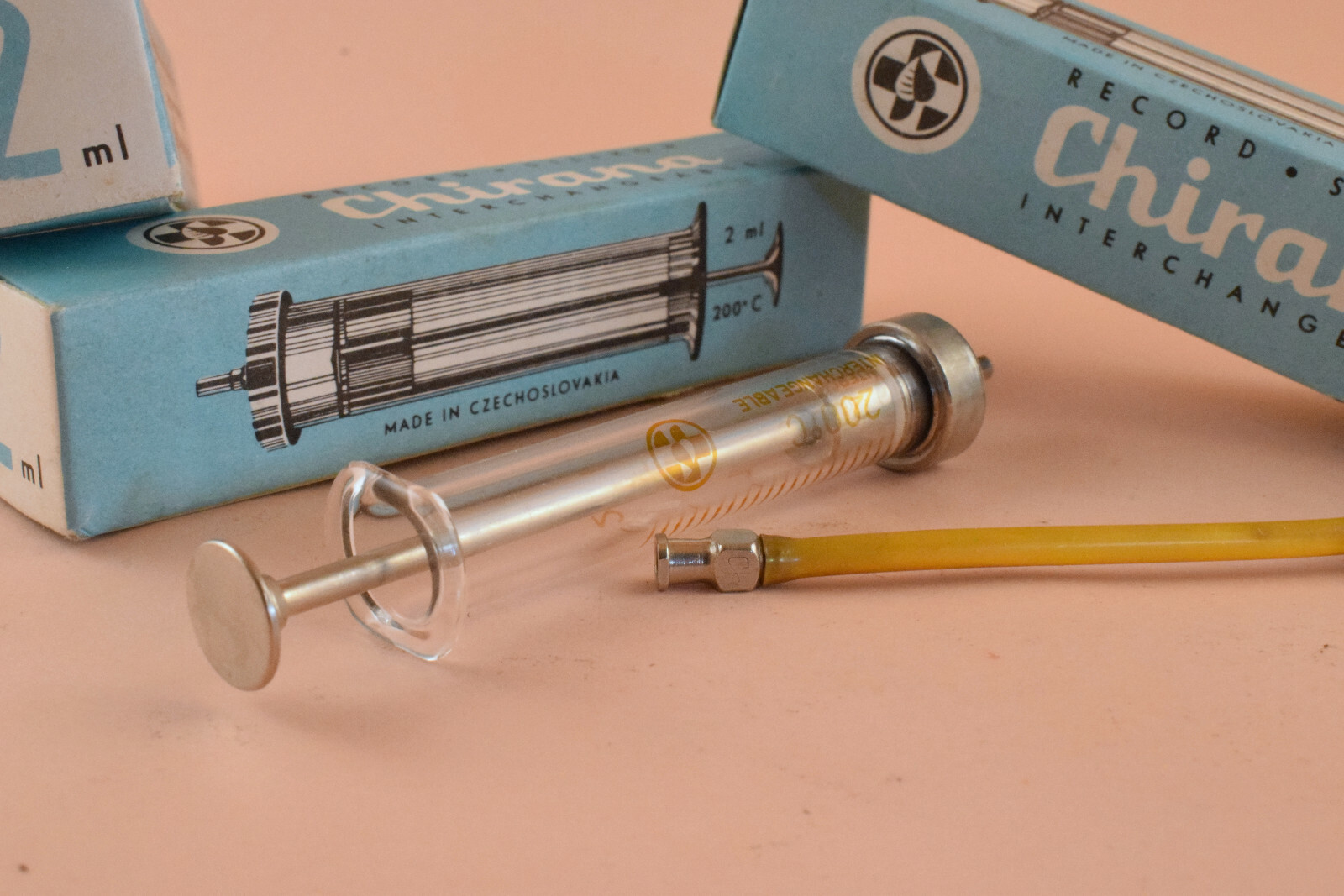 LOT OF 3 pcs. Vintage NEW Record Chirana Medical Glass Syringe with box ...