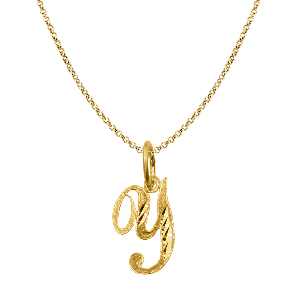 Genuine 14K Yellow Gold 0.78" Fancy Cursive Letter Initial Y Necklace ...