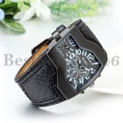 Mens Large Face Dual Time Quartz Analog Wide Leather Wrist Military ...