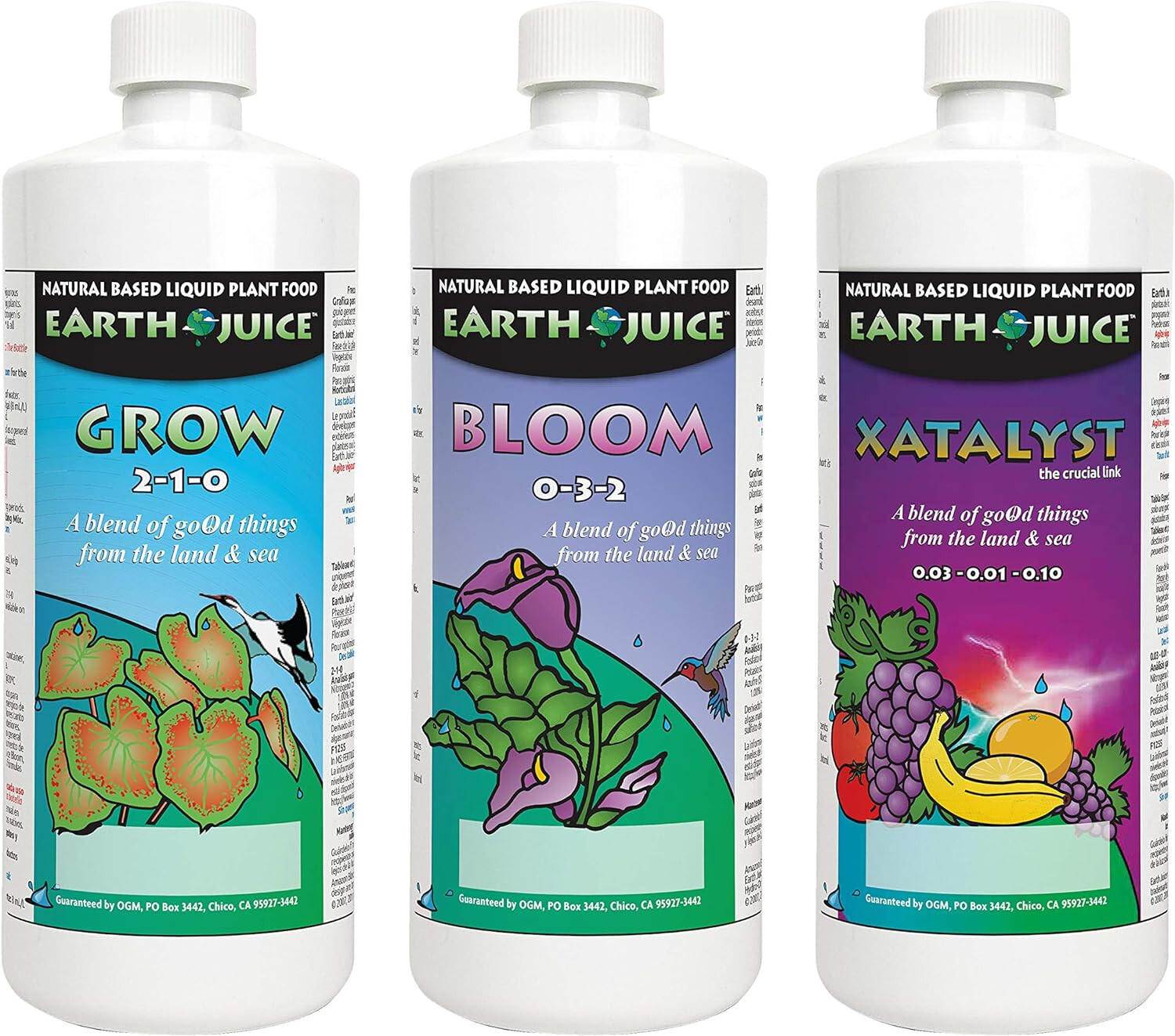 Earth Juice - Grow, Bloom & Xatalyst- 1 Quart of each Plant Nutrient Starter Kit | eBay