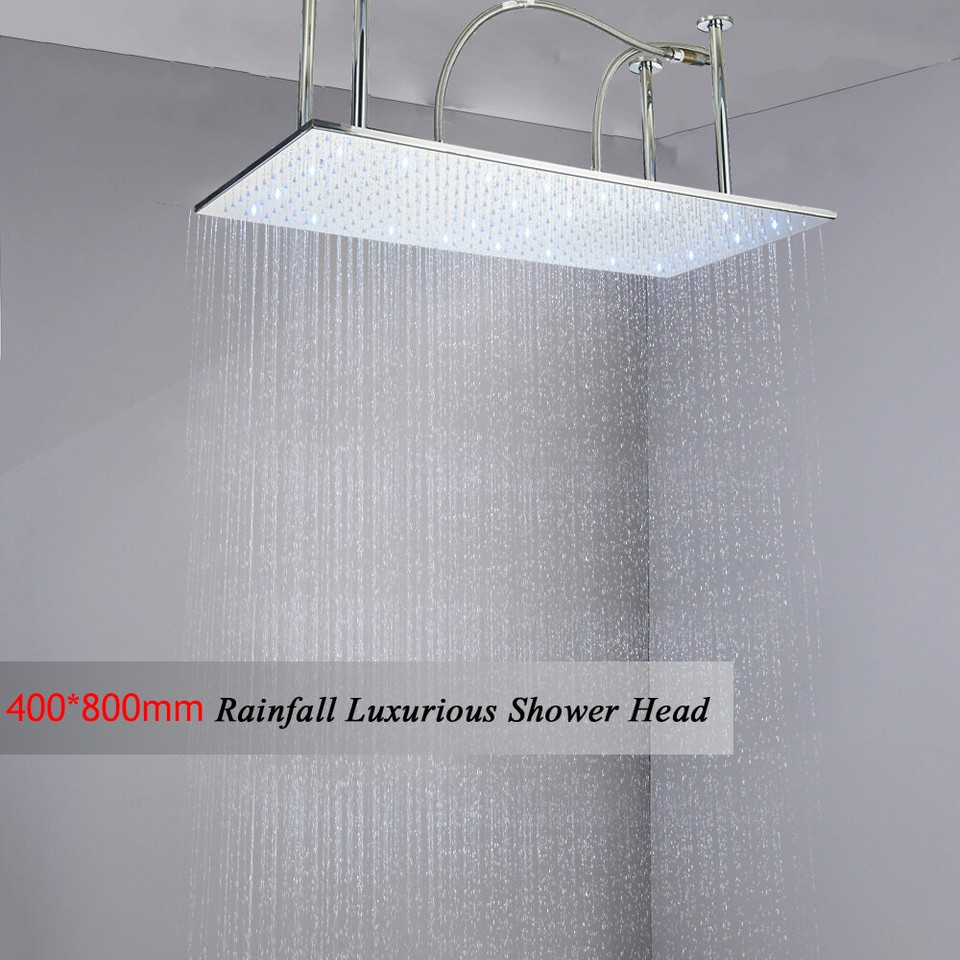 LED Rainfall Large Shower Head High Pressure Ceiling Mounted Overhead ...