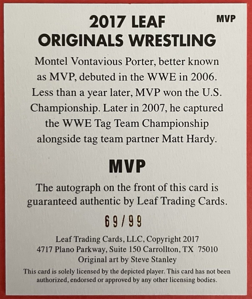 MVP 2017 Leaf Originals Wrestling Yellow Autograph #MVP /99 #D 69/99 | eBay