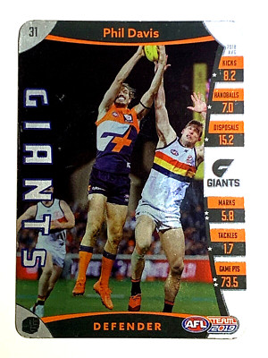 2019 AFL Teamcoach Silver Card 'Phil Davis' GWS Giants #31 | eBay Australia