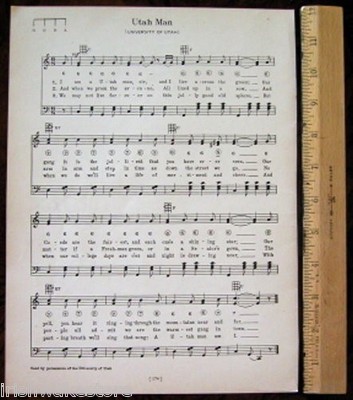 UNIVERSITY OF UTAH Vintage Original Song Sheet c 1929 "Utah Man" | eBay