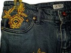 New jeans Cache Embellished Gold-Embroidery Rhinestones Cotton Stretch ...