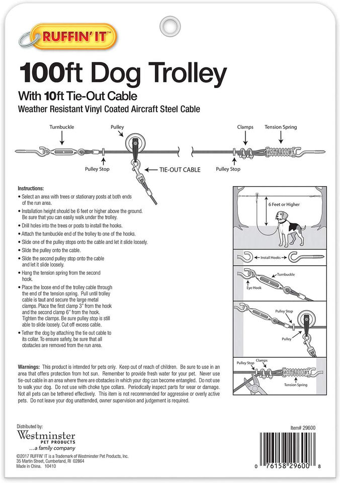 Dog Run Cable, 100 Ft Heavy Weight Tie Out Cable with 10 Feet Runner | eBay