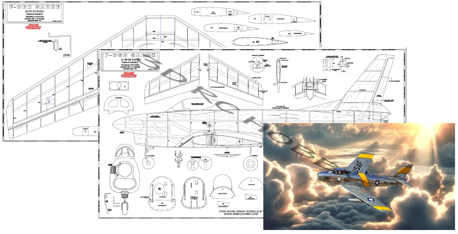 R/C Airplane Plans PRINTED: F-86D Sabre 64in Wingspan | eBay