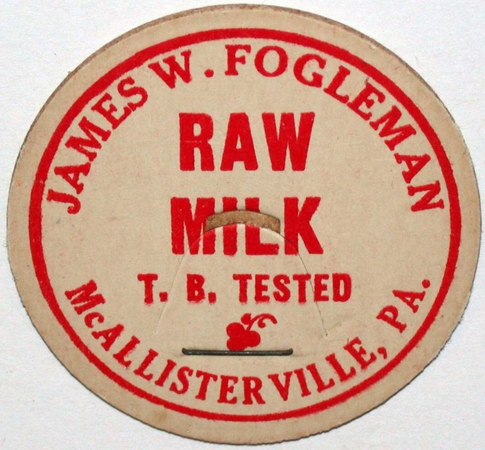 Vintage milk bottle cap JAMES W FOGLEMAN Raw Milk McAllisterville ...