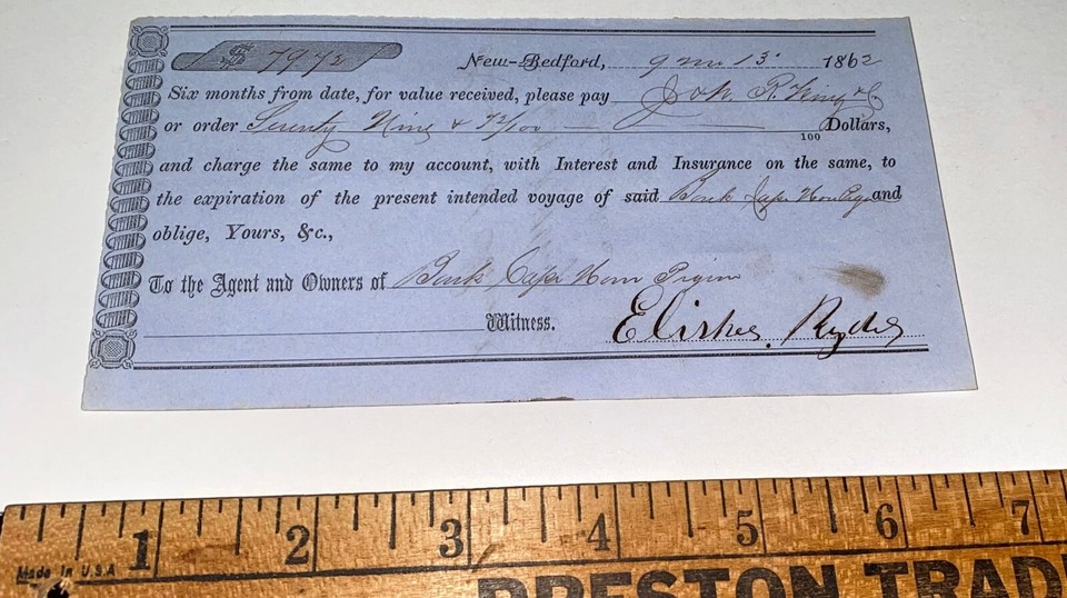Rare Antique Victorian American Civil War Era Voyage Receipt! New ...