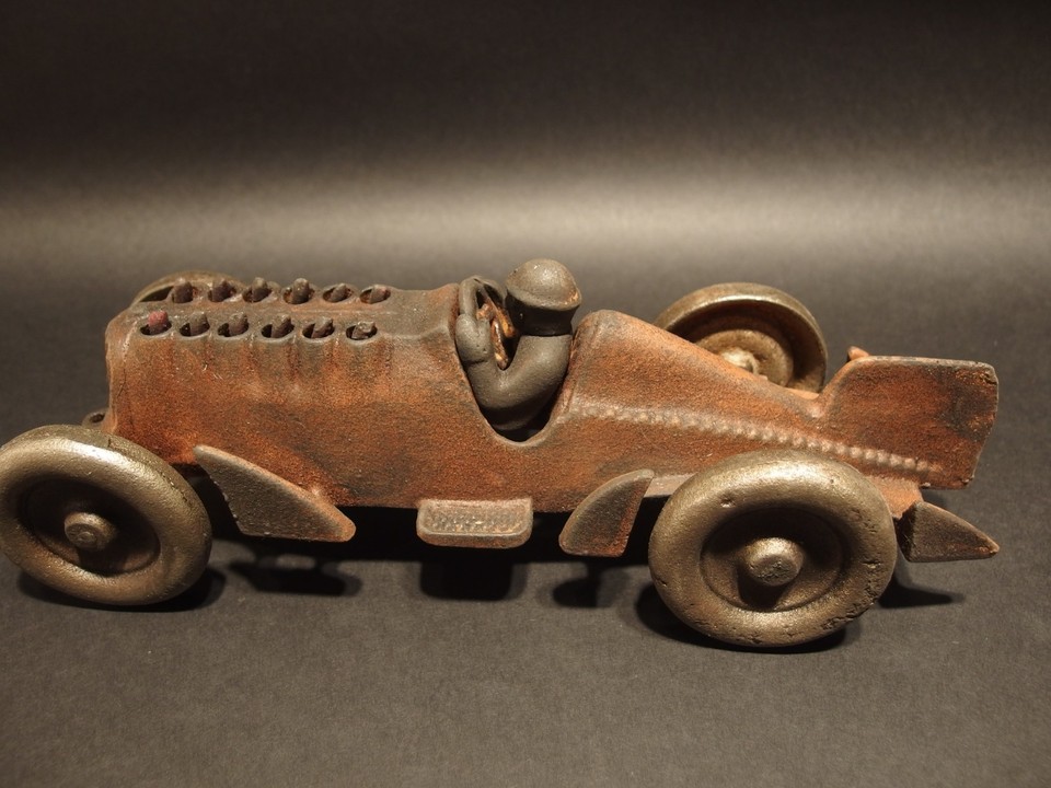 Antique Vintage Style Cast Iron Toy Race Car w Moving Pistons "Hubley ...