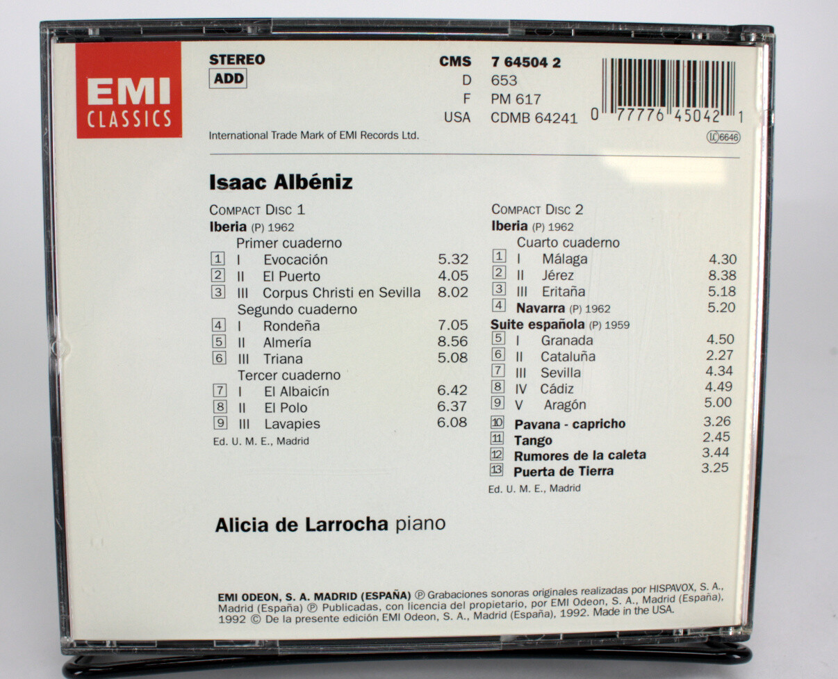 ALBENIZ IBERIA ALICIA DE LARROCHA DOUBLE CD EMI CLASSICS A | eBay