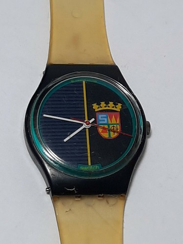 Vtg 1986 Swatch Wrist Watch Crest Coat Of Arms Face Translucent Band 6324 | eBay